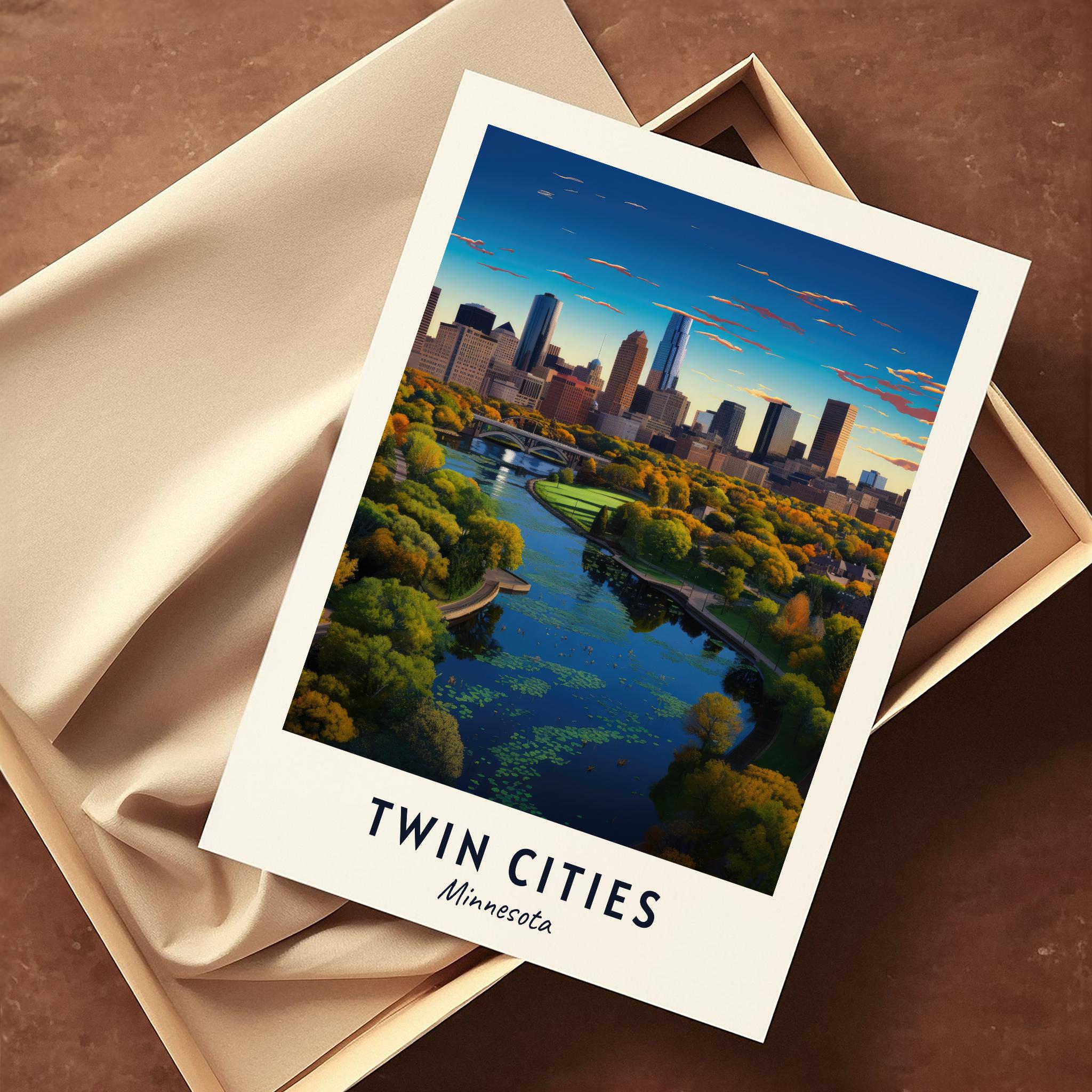 Twin Cities Travel Poster Minnesota Print Wall Art City Print Cityscape ...