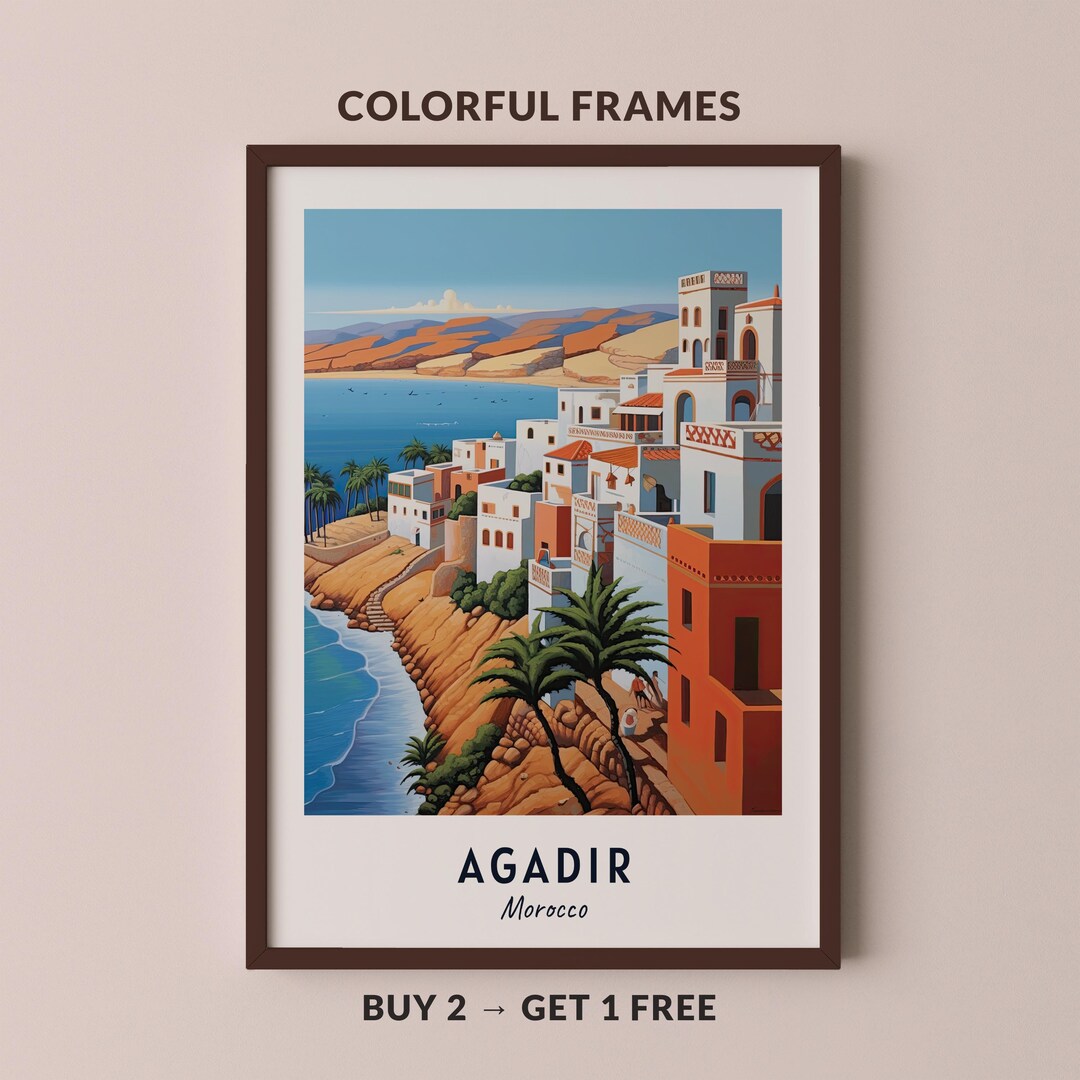 Agadir Travel Poster Agadir Beach Wall Art Morocco Print Cityscape ...