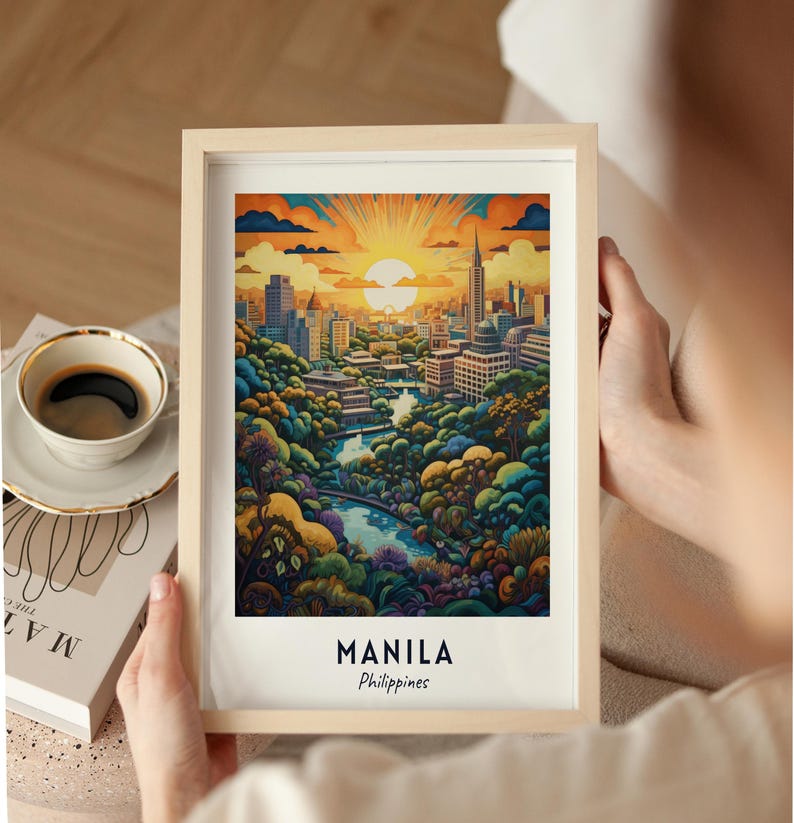 Manila Travel Poster Rizal Park Wall Art Philippines Print Cityscape ...
