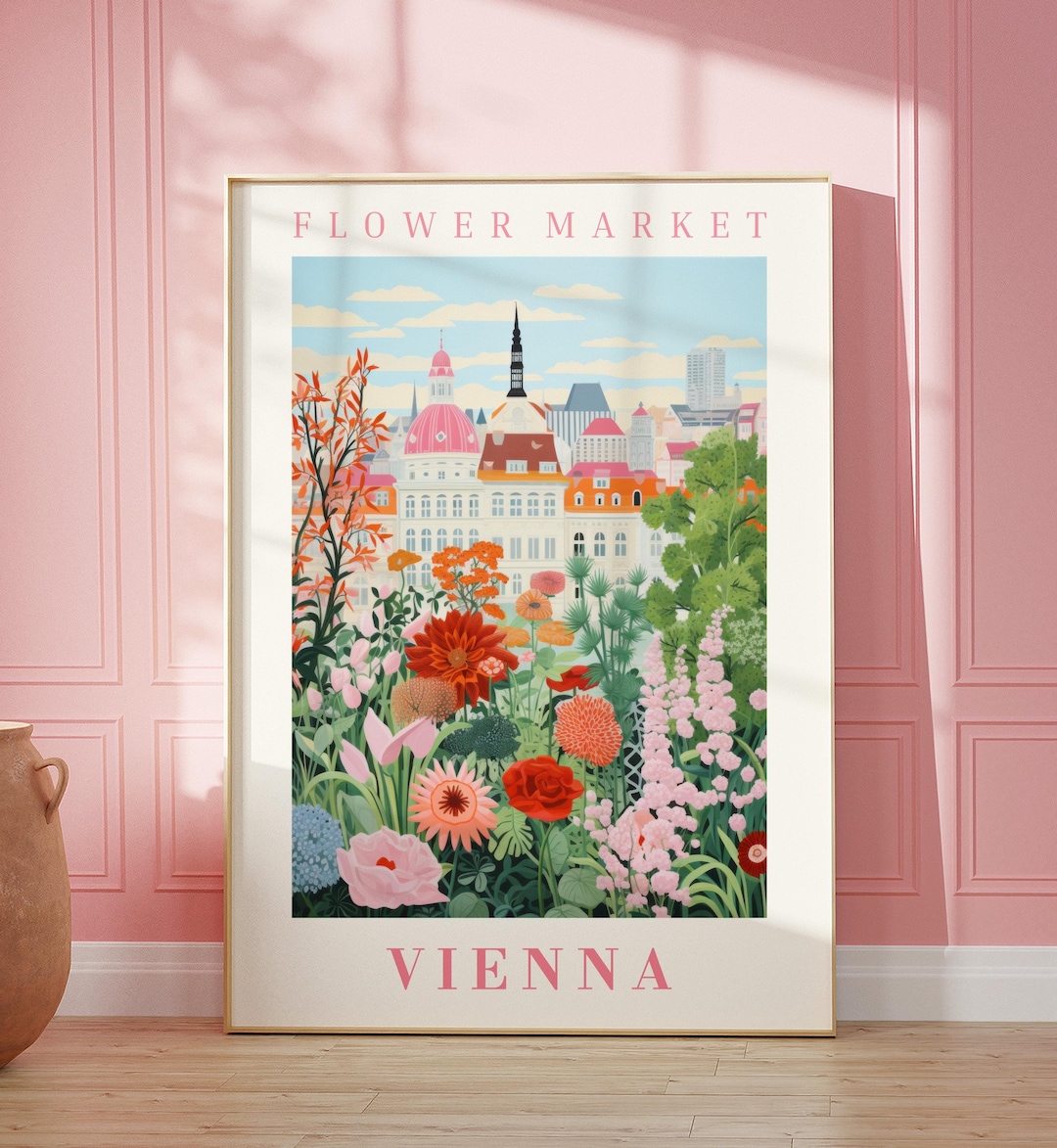 Vienna Flower Market Poster, Wall Decor, Austria Floral Illustration ...
