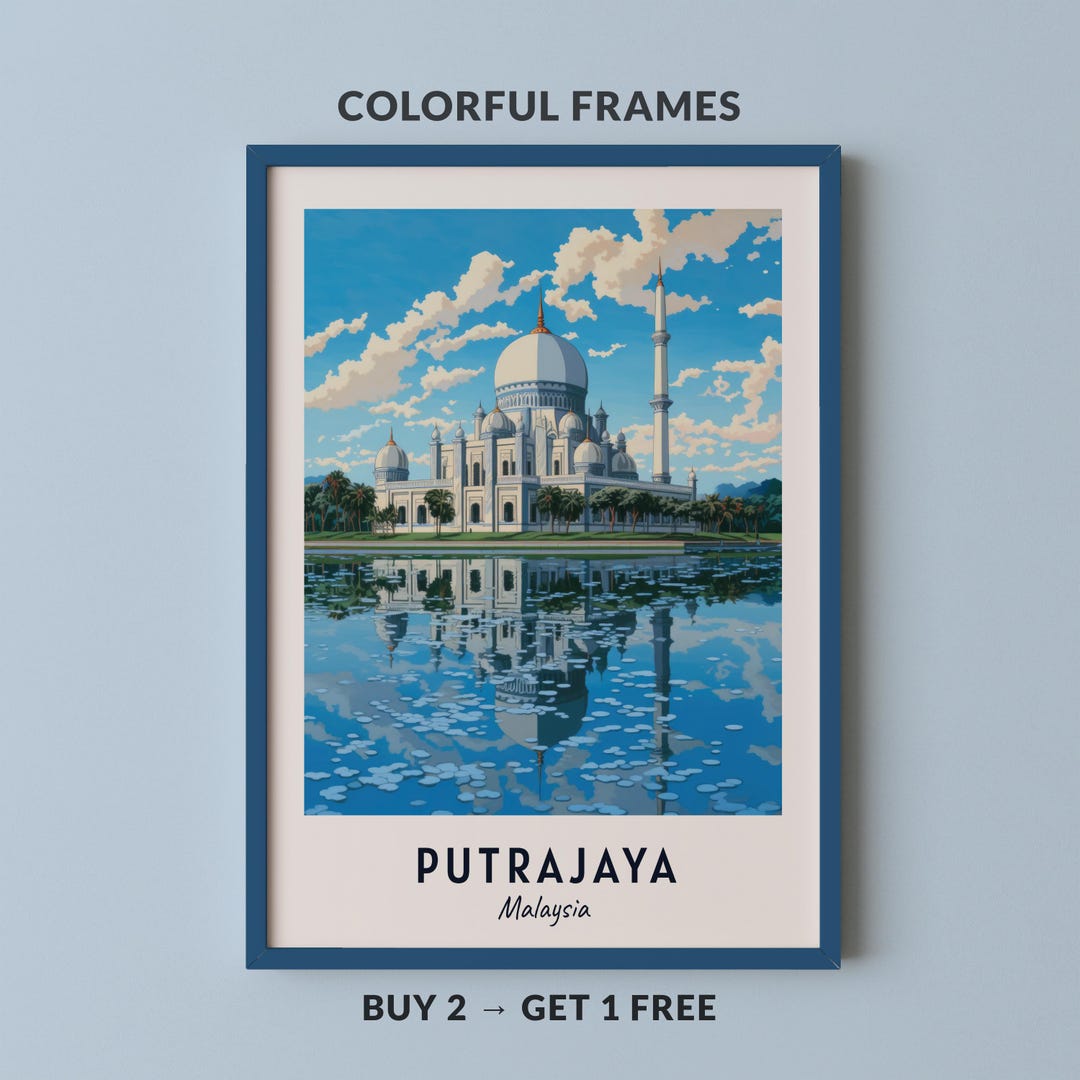 Putrajaya Travel Poster Putra Mosque Wall Art Malaysia Print Cityscape ...