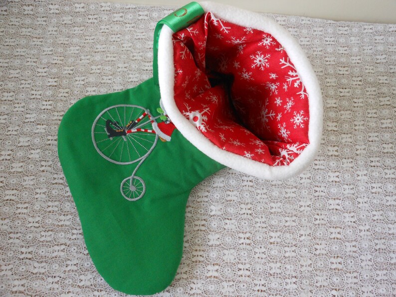 Green Lined Fully Padded Christmas Stocking, White Fleece Cuff ...