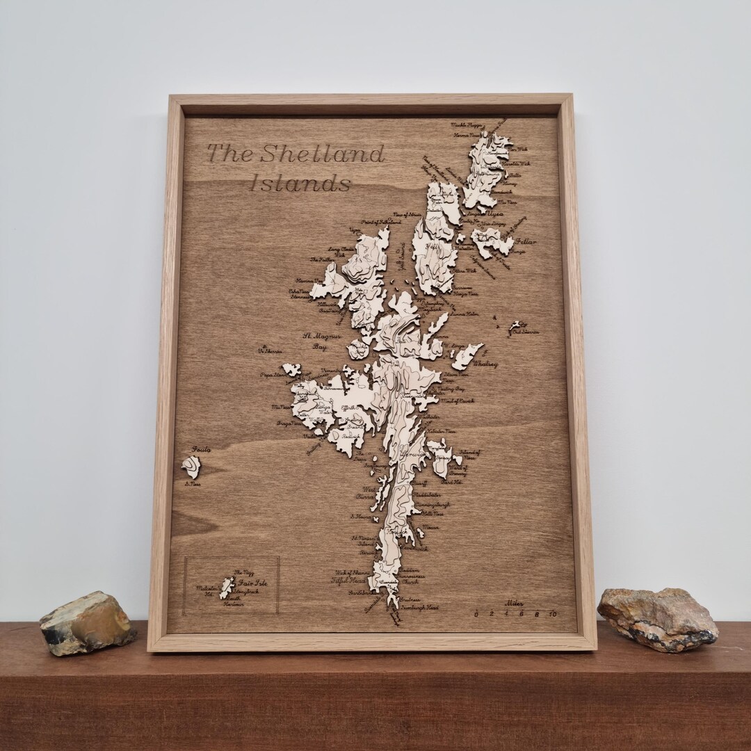 Shetland Islands Yell Unst and Fetlar Wooden 3D Engraved Map Subarctic ...