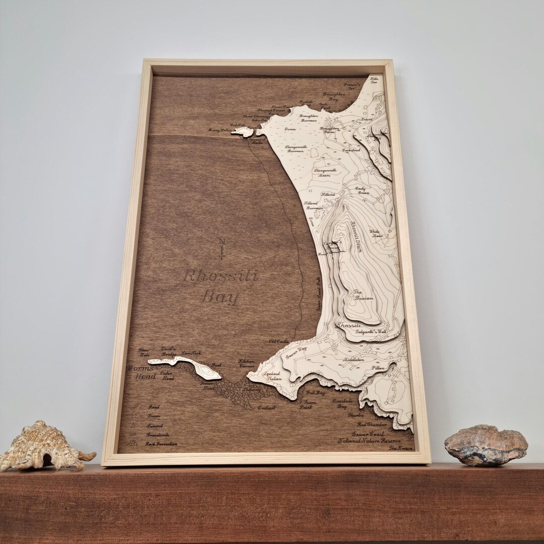 Rhossili Bay 3d Engraved Map Gower Peninsula Wales Beach Worms Head ...