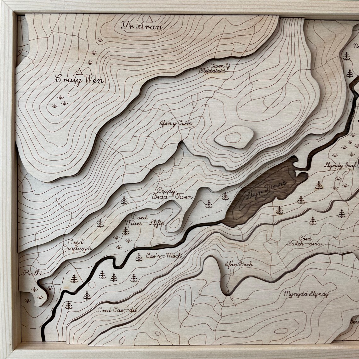 Llyn Dinas Wooden Topographic Map / North Wales / Beddgelert / | Etsy
