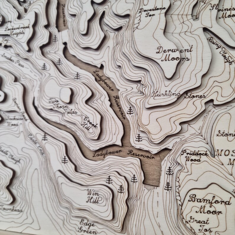 Ladybower Reservoir 3D Wooden Engraved Map - Personalized Wall Art ...