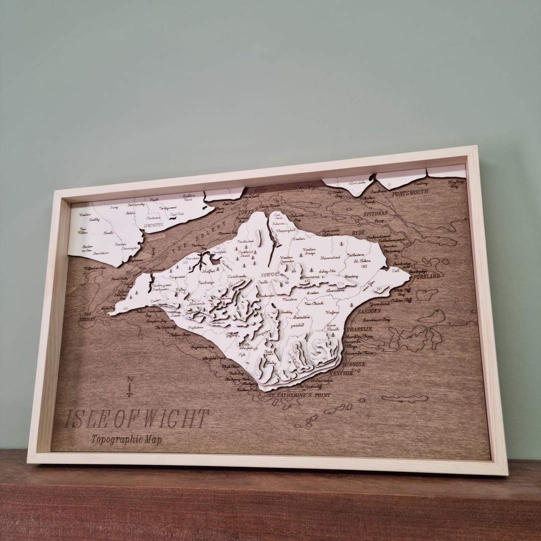 The Isle of Wight Wooden 3D Map Engraved Personalised Map the Solent ...