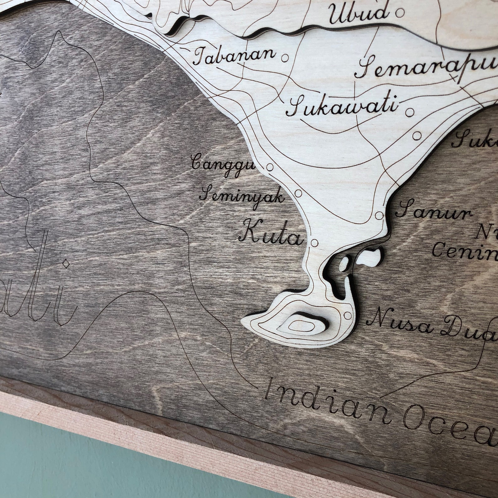 Bali / Wooden Topographic Map / Indonesia / Seminyak / Sanur / Nusa Dua ...