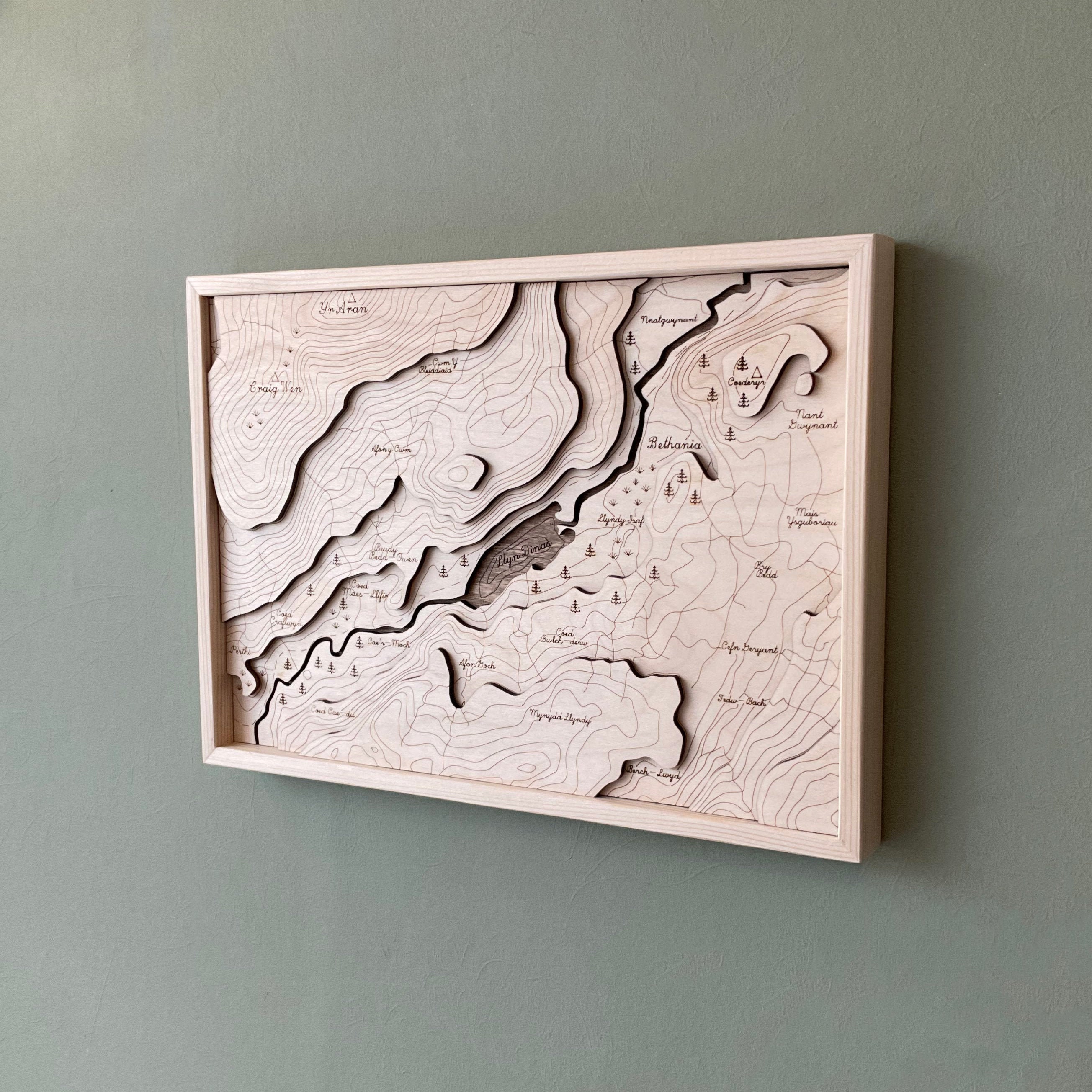 Llyn Dinas Wooden topographic map / North Wales / Beddgelert / | Etsy