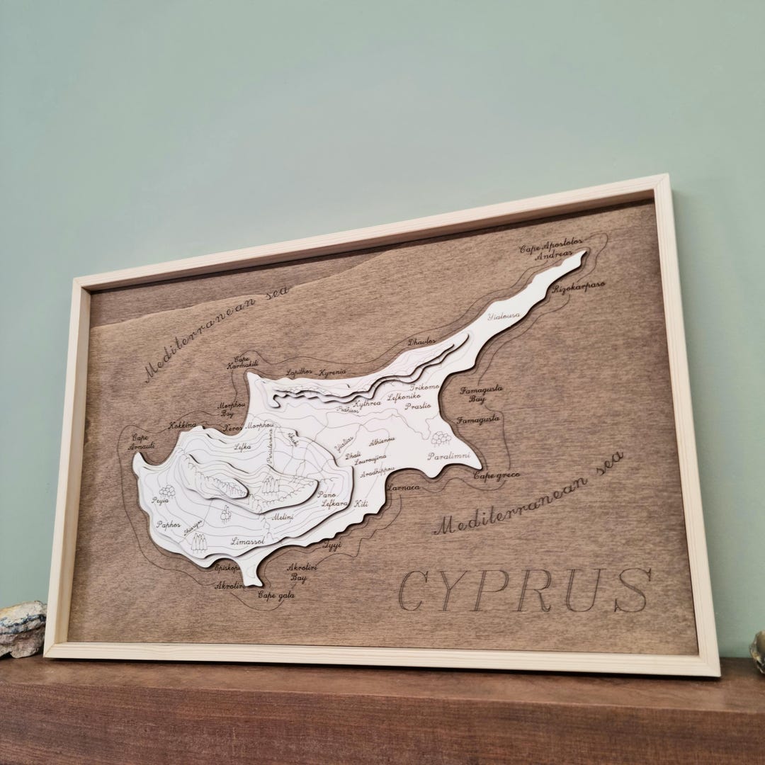 Cyprus Wooden 3d Engraved Map CUSTOM Mediterranean Map of Cyprus ...