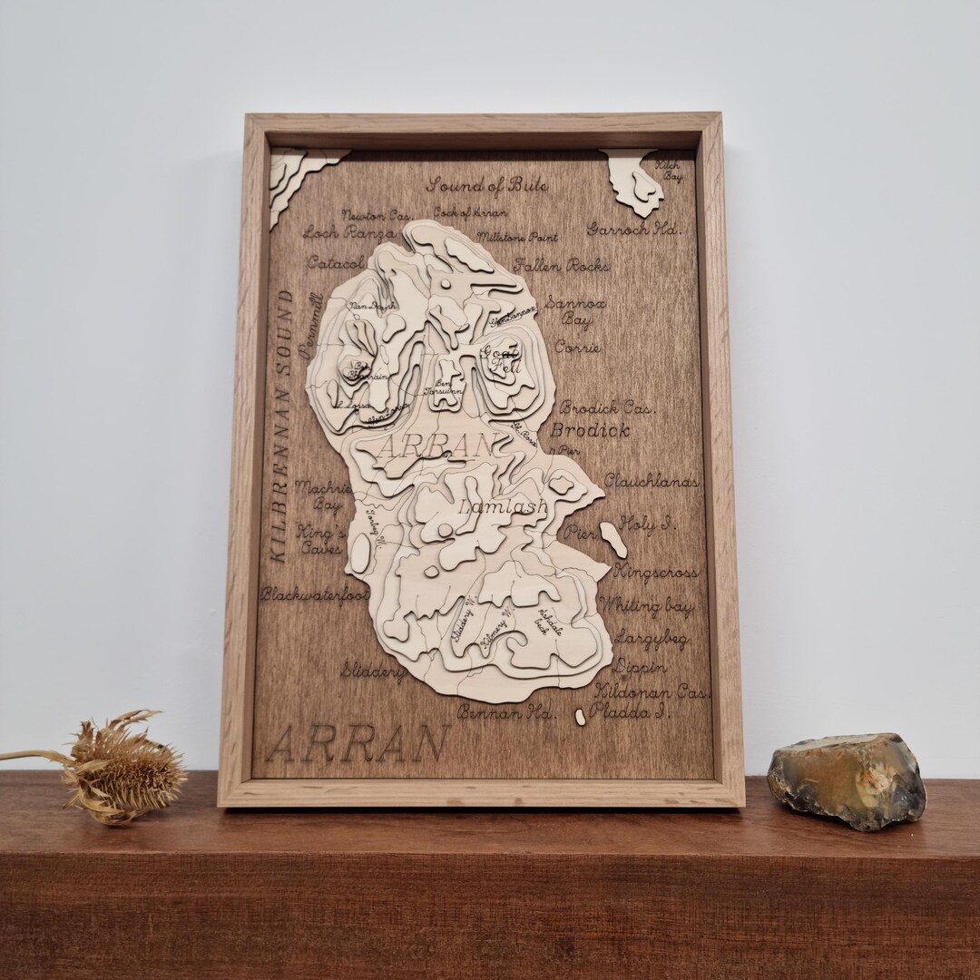Isle of Arran Wooden 3D Map Lamlash Goat Fell Brodick Sound of Bute ...