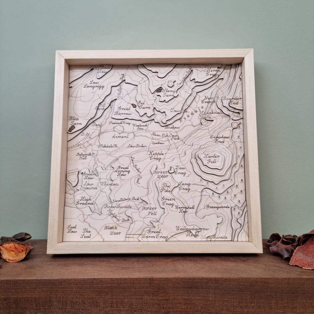 Eskdale & Dalegarth Wooden Topographic Map, Personalized Lake District ...