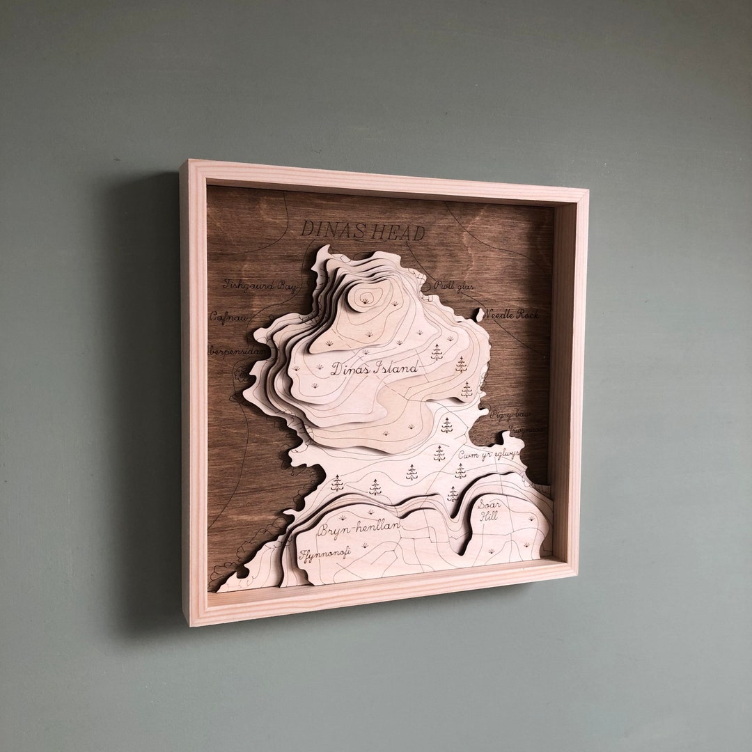 Dinas Head Wooden 3D Engraved Map: Topographical Wall Decor - Etsy UK