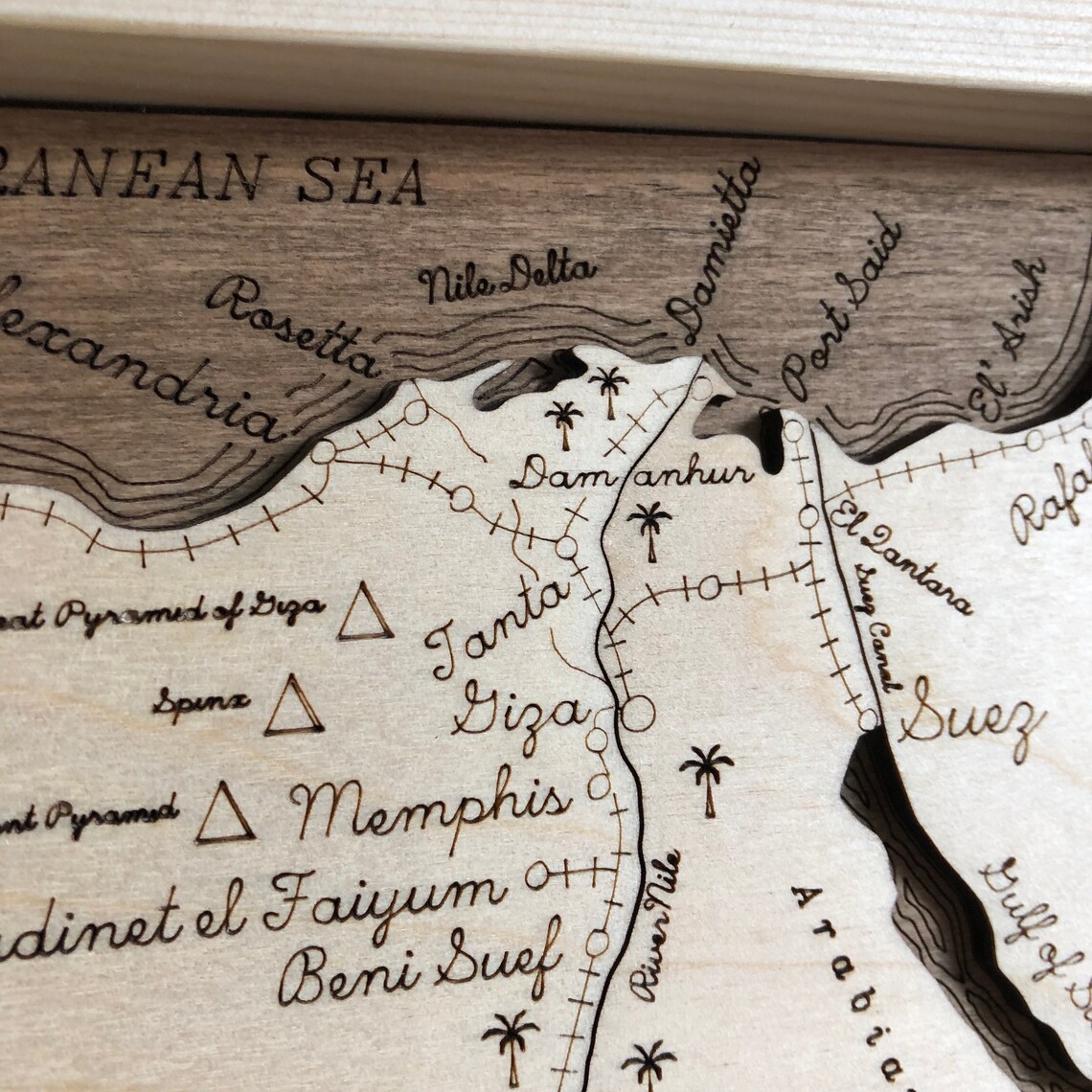 Egypt Wooden Antique Style Handmade Map of Engraved Landmarks Nile ...