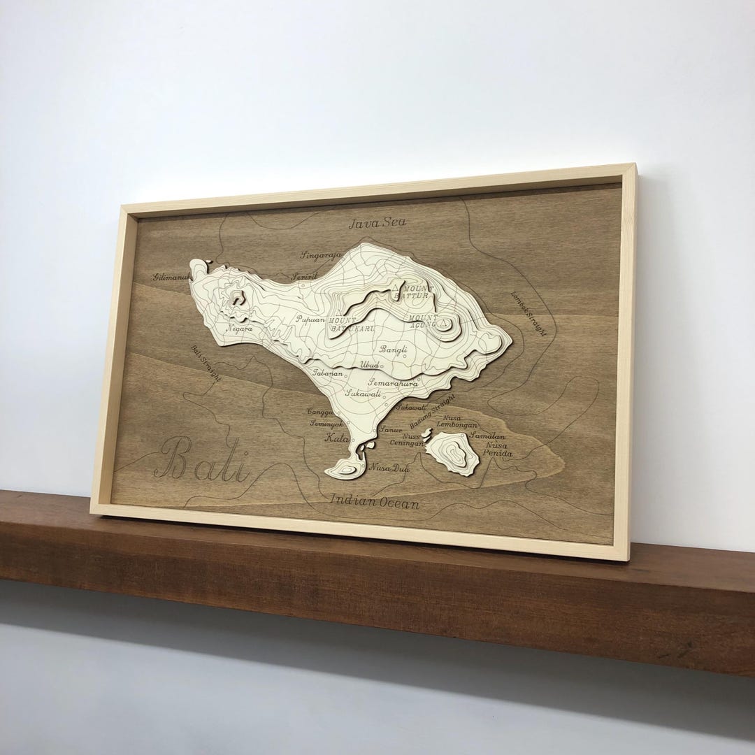 Bali / Wooden Topographic Map / Indonesia / Seminyak / Sanur / Nusa Dua ...