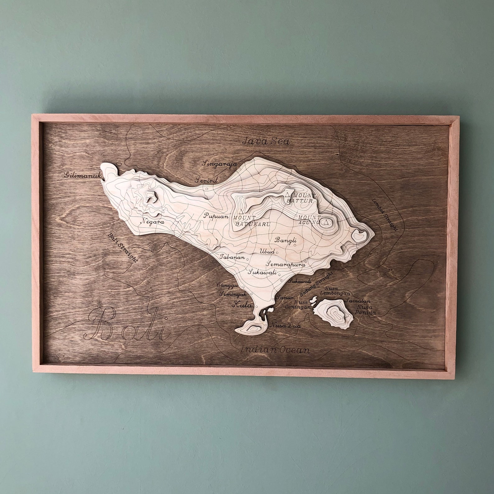 Bali / Wooden Topographic Map / Indonesia / Seminyak / Sanur / - Etsy UK