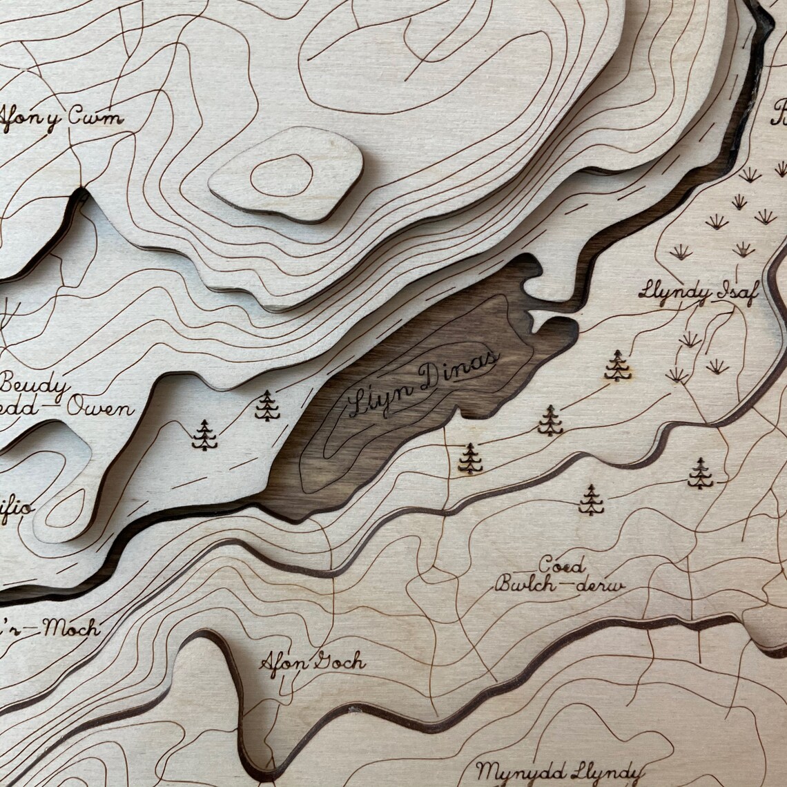 Llyn Dinas Wooden Topographic Map / North Wales / Beddgelert / | Etsy