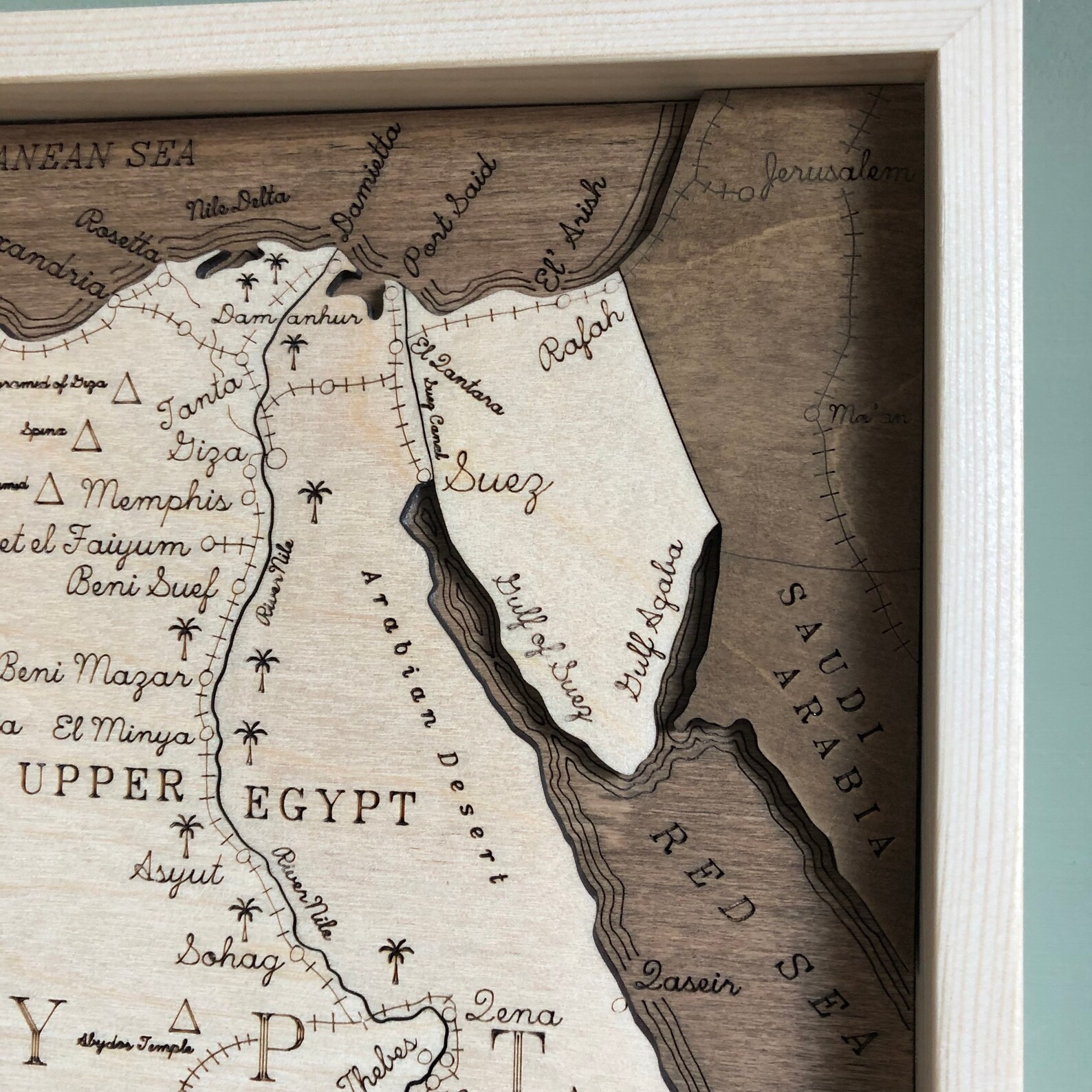 Egypt Wooden Antique Style Handmade Map of Engraved Landmarks Nile ...