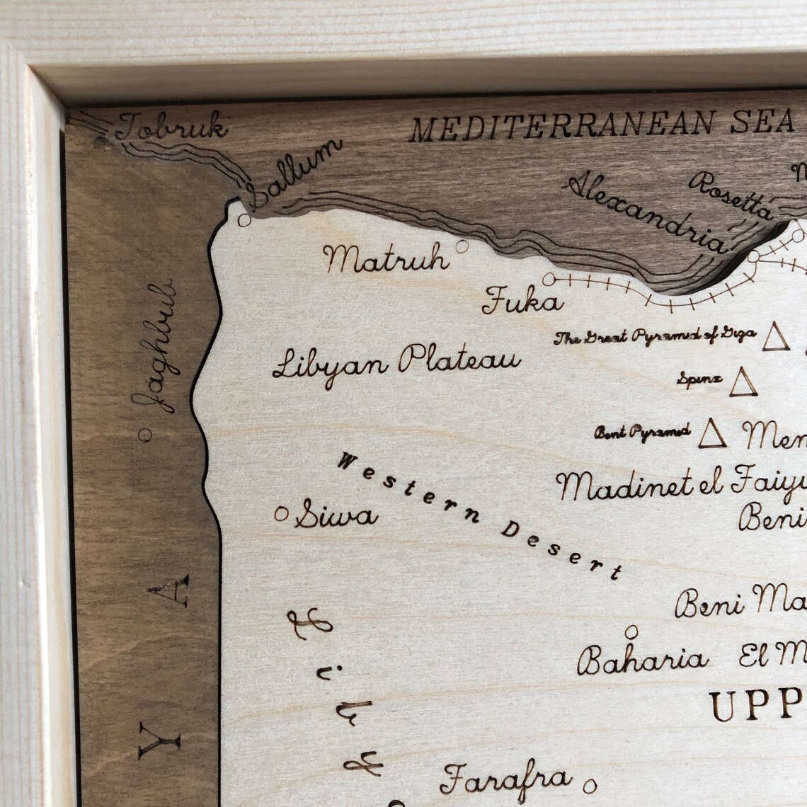 Egypt Wooden Antique Style Handmade Map of Engraved Landmarks Nile ...