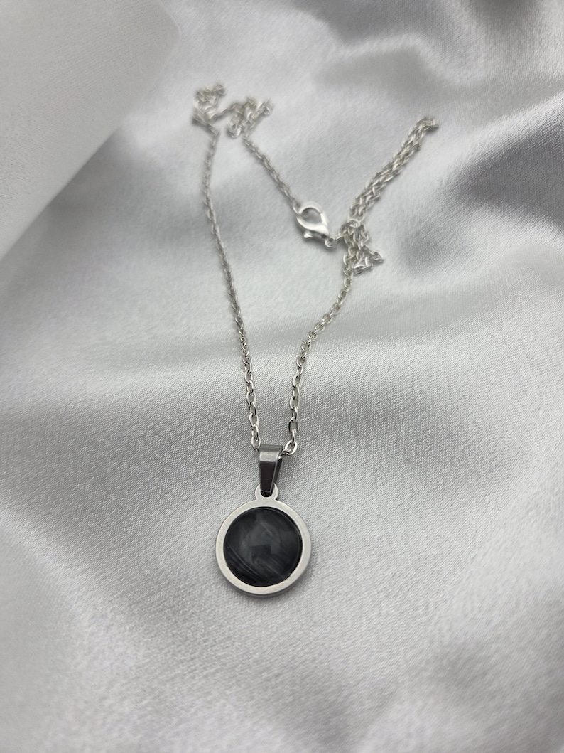 Obsidian Mist Pendant Necklace — Monochrome Abstract Art Jewelry in Silver - Etsy