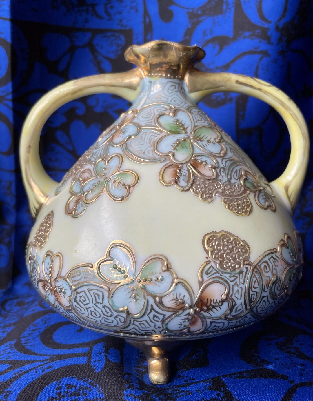 Stunning Antique Maple Leaf Nippon Footed Bud Vase With Gold Moriage ...