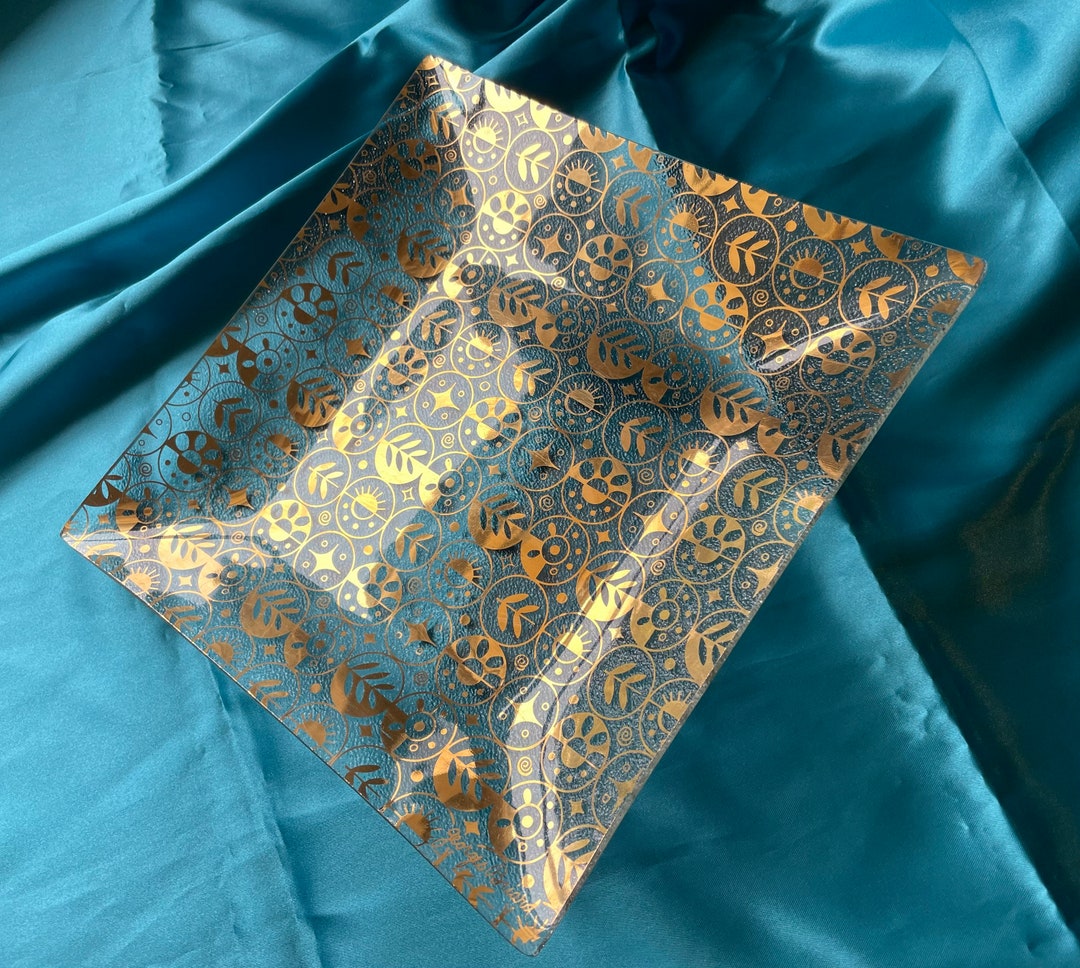 MCM Georges Briard Glass Serving Tray With Gold Gilt Design - Etsy