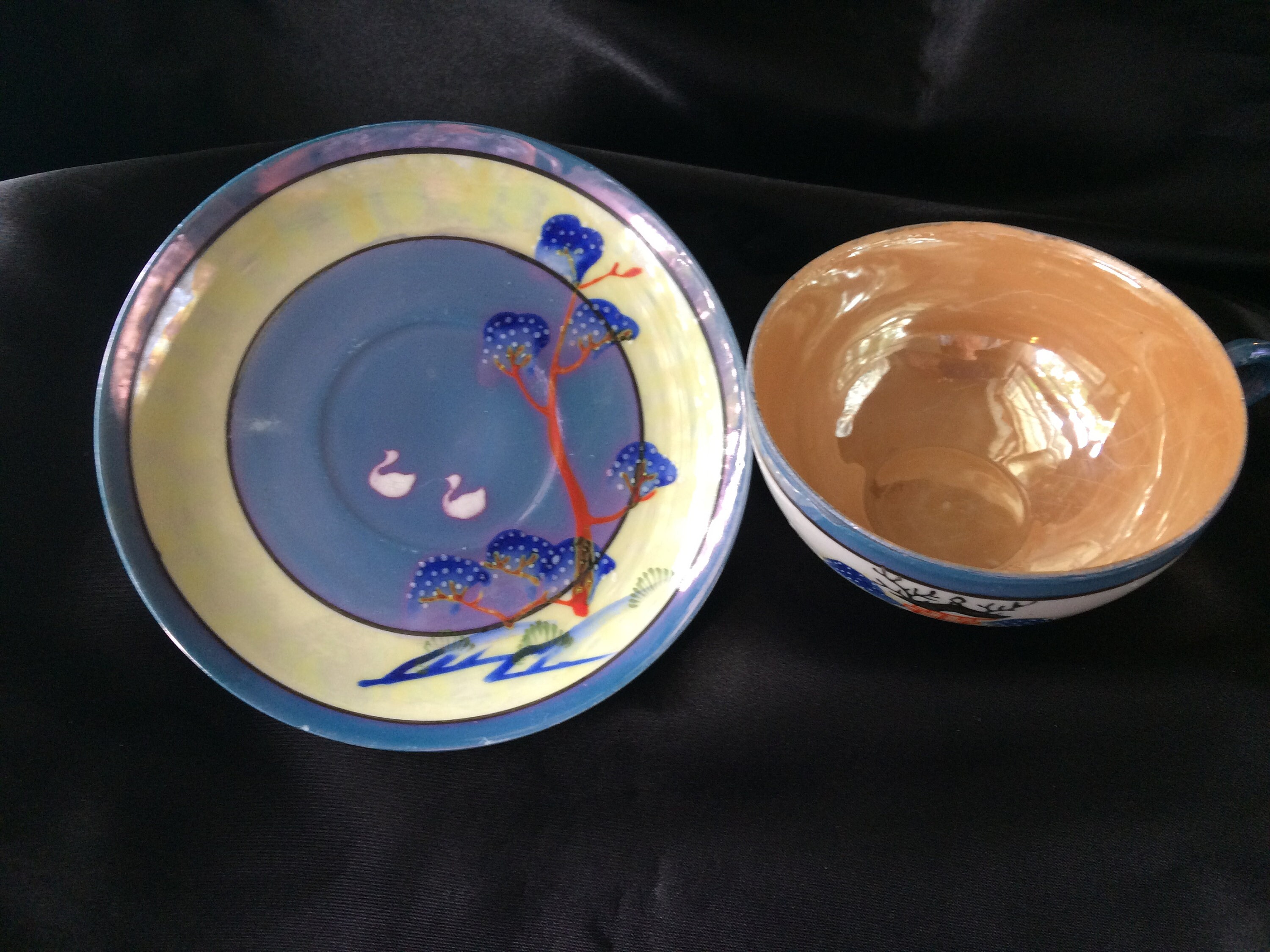 Fabulous hand-painted lusterware porcelain cup and saucer with | Etsy