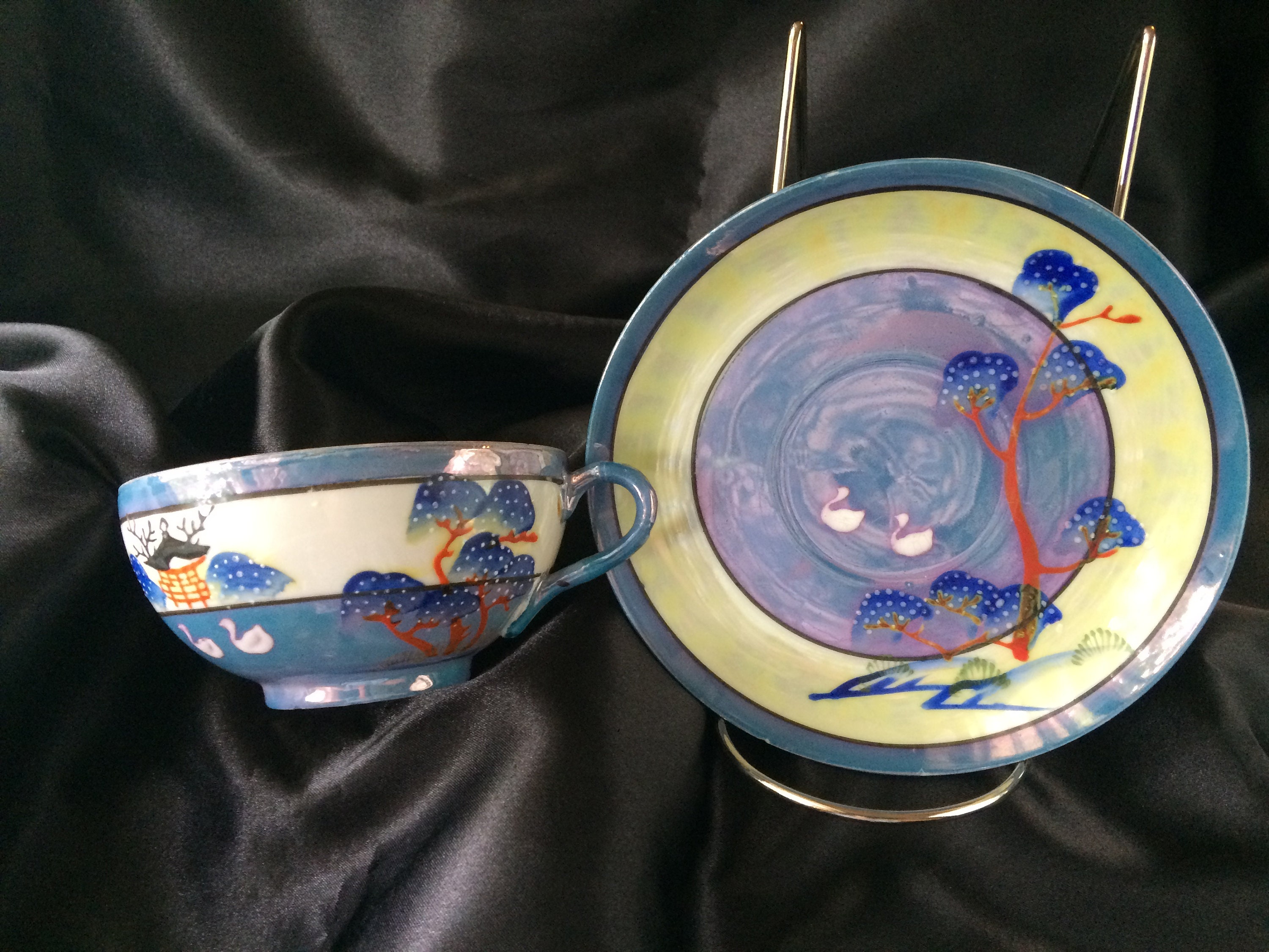 Fabulous hand-painted lusterware porcelain cup and saucer with | Etsy