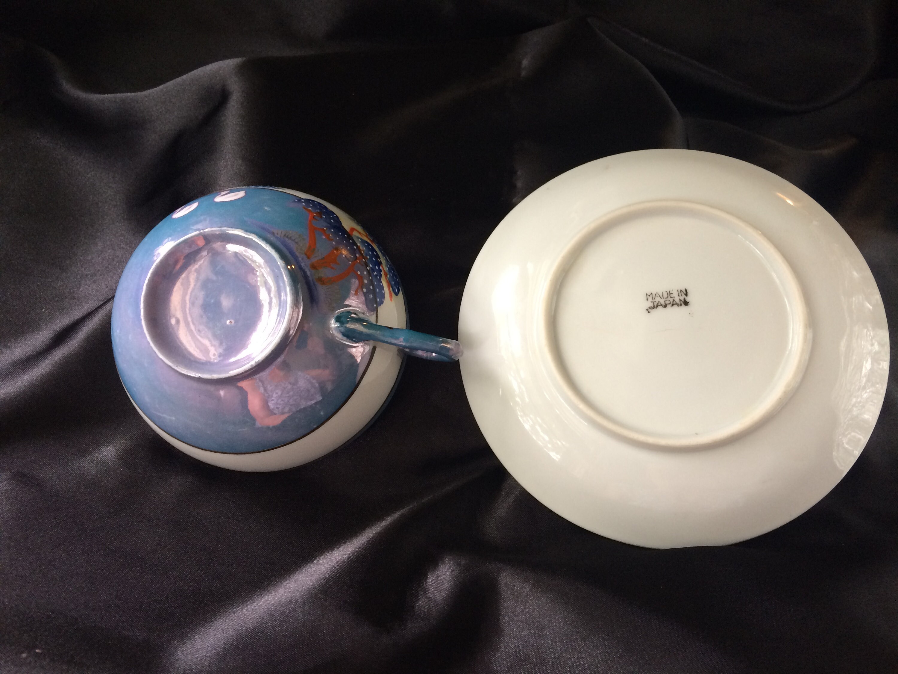 Fabulous hand-painted lusterware porcelain cup and saucer with | Etsy