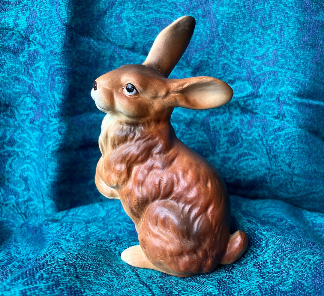 Adorable Porcelain Brown Bunny Figurine Rabbit Sitting - Etsy