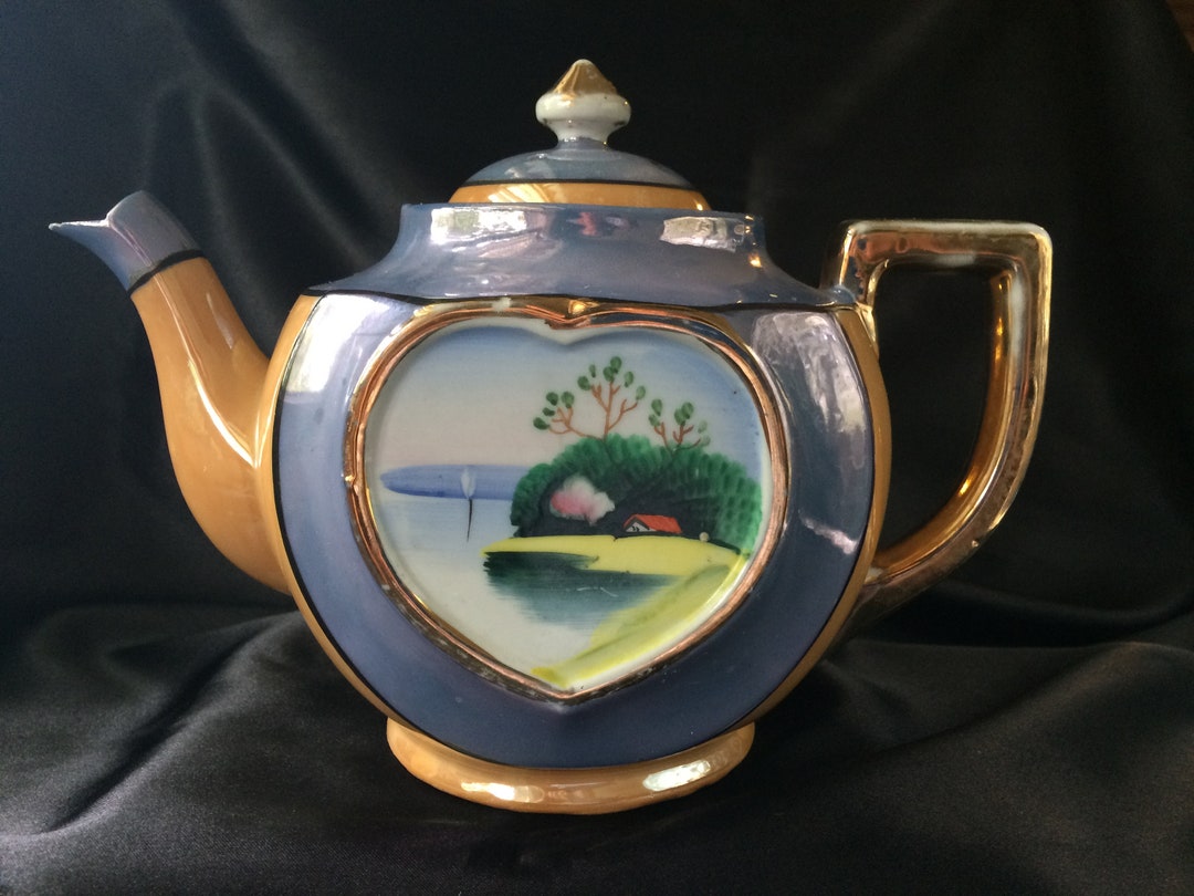 Vintage Takito TT Lusterware Octagonal Teapot in Blue and Peach, With ...