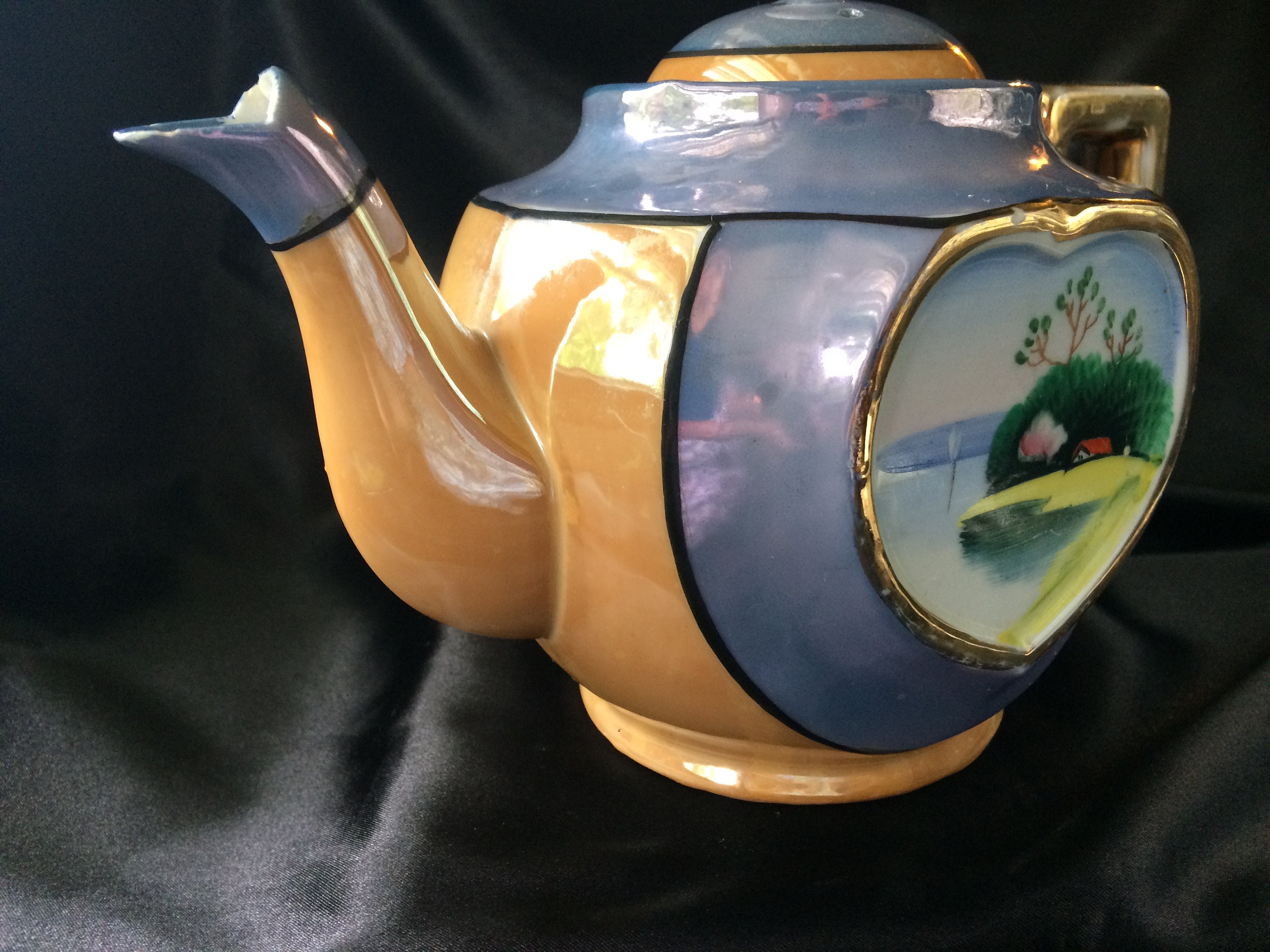 Vintage Takito TT Lusterware Octagonal Teapot in Blue and | Etsy