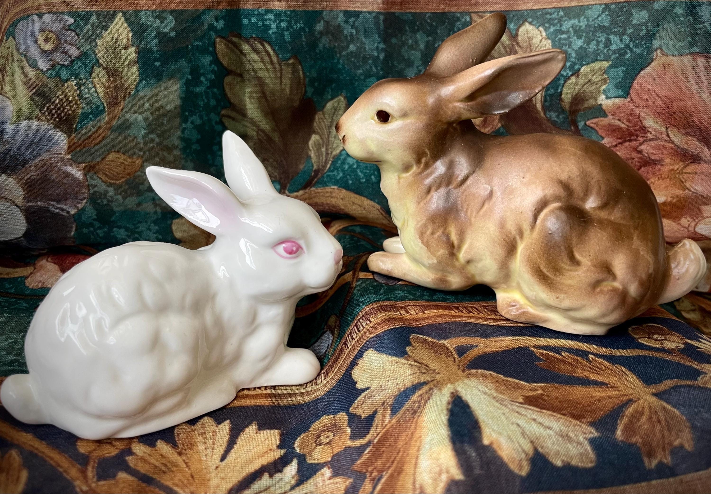 Fetching Pair of Bone China and Porcelain Bunny Figurines, Rabbits ...