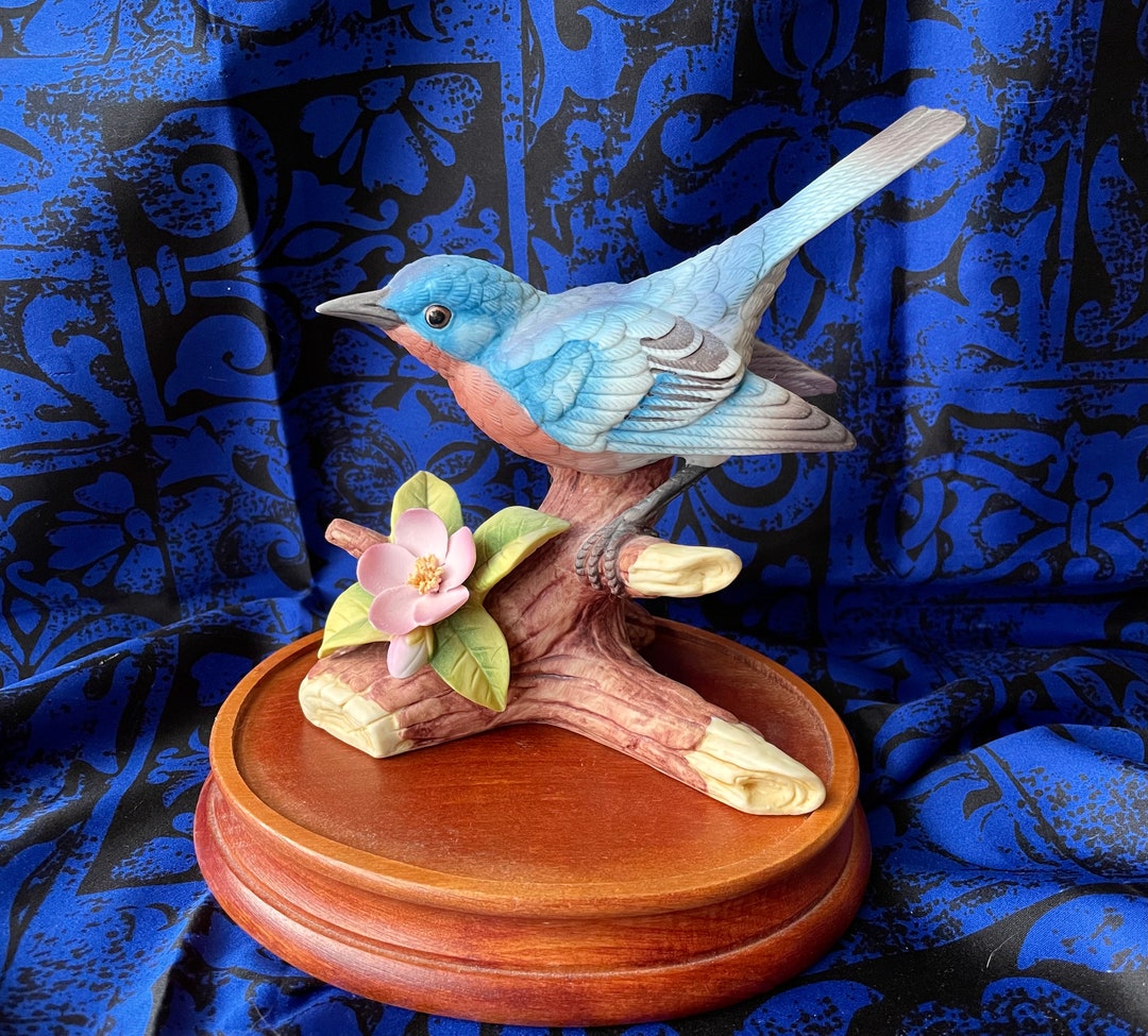 Beautiful Eastern Bluebird Porcelain Bisque Bird Figurine With Oval ...