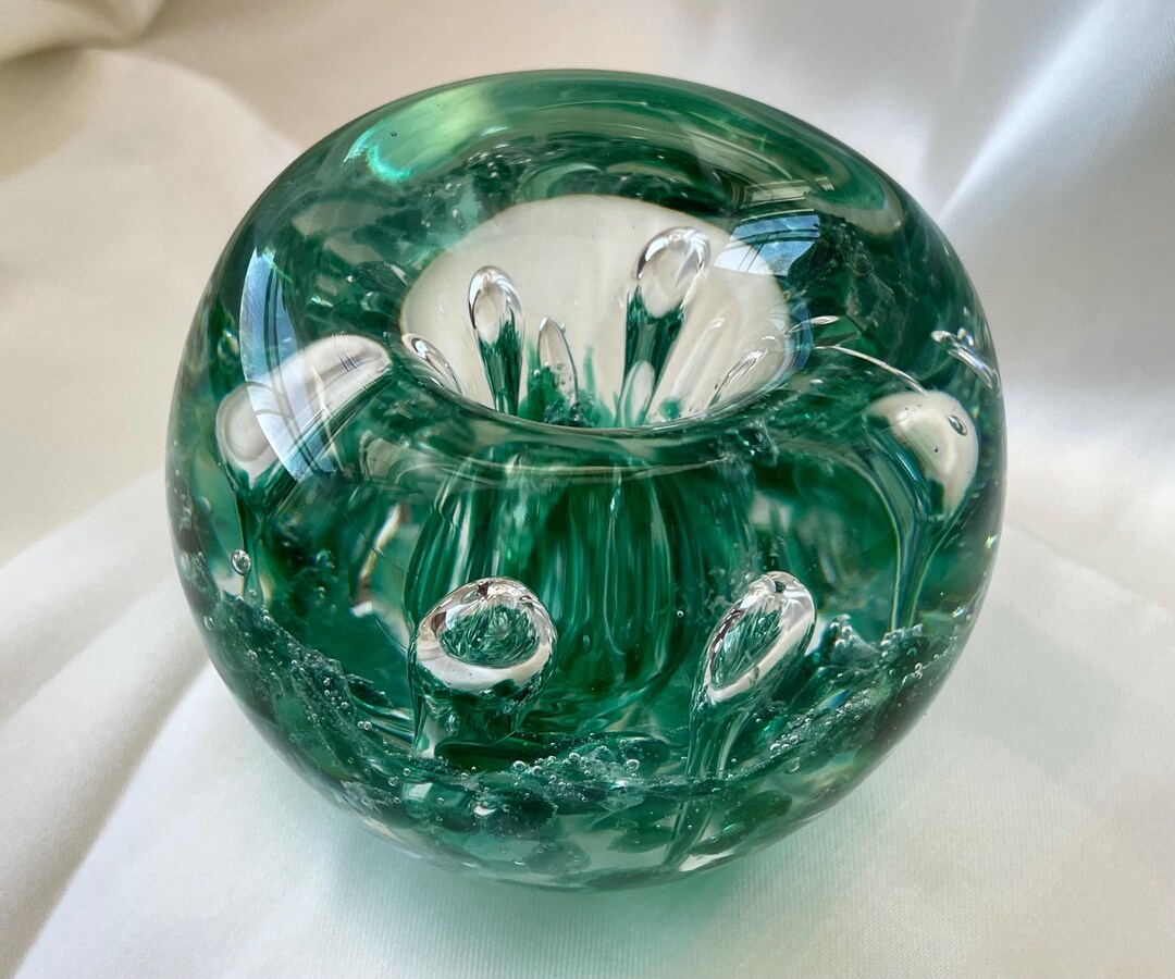 Mesmerizing Midcentury Emerald Green and Clear Glass Paperweight ...