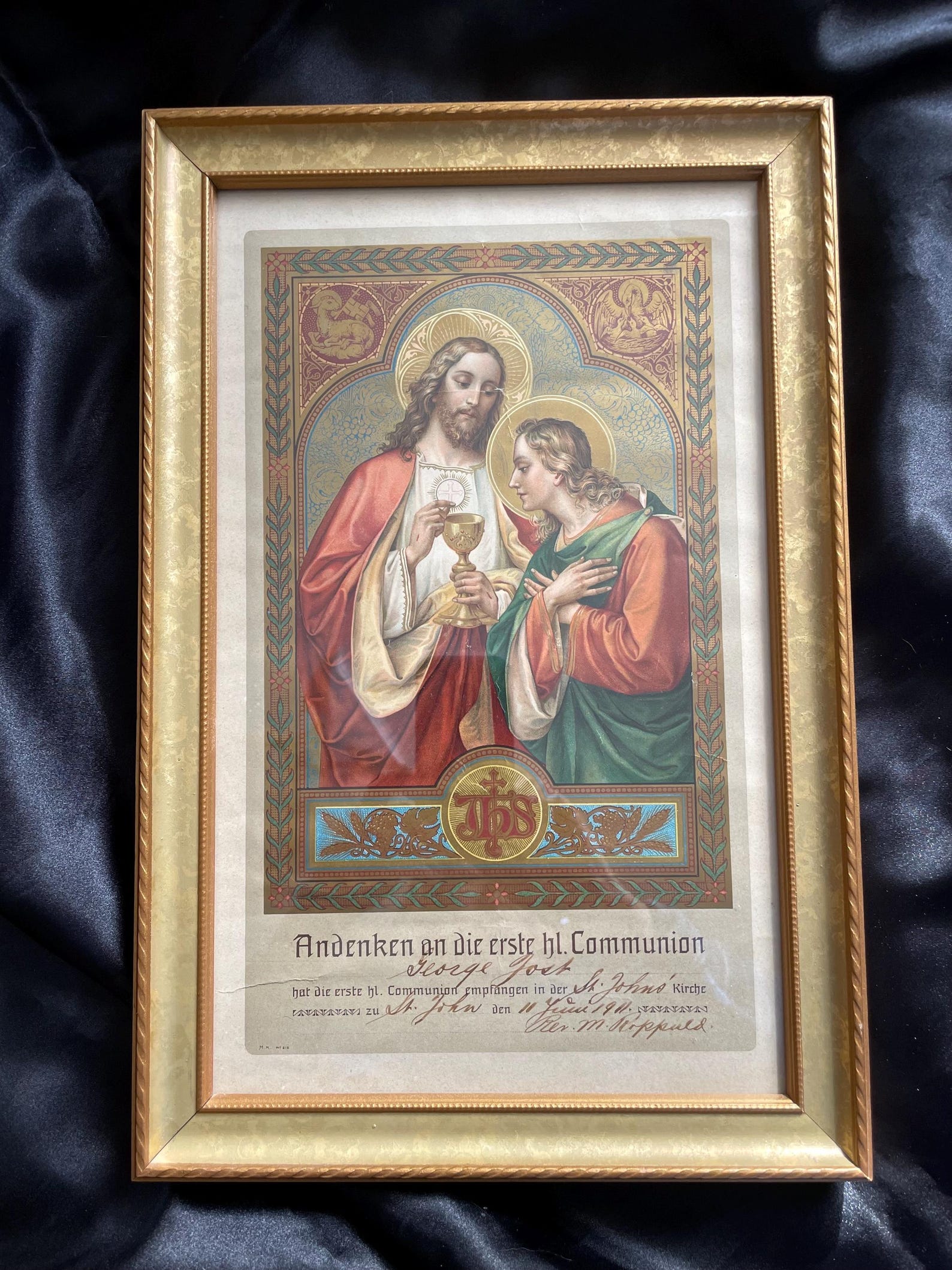 Antique First Communion Certificate, 1911, Roman Catholic, Illuminated ...