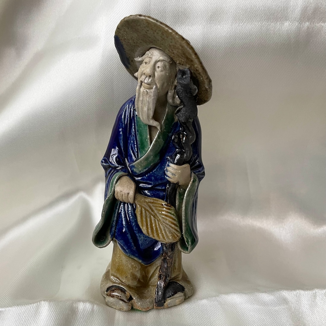 Chinese "mud Man" Figurine, Mudman, Clay, Elderly Bearded Man Standing ...