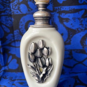 Vintage White Glass Perfume Bottle With Applied Metal Tulips, Metal ...