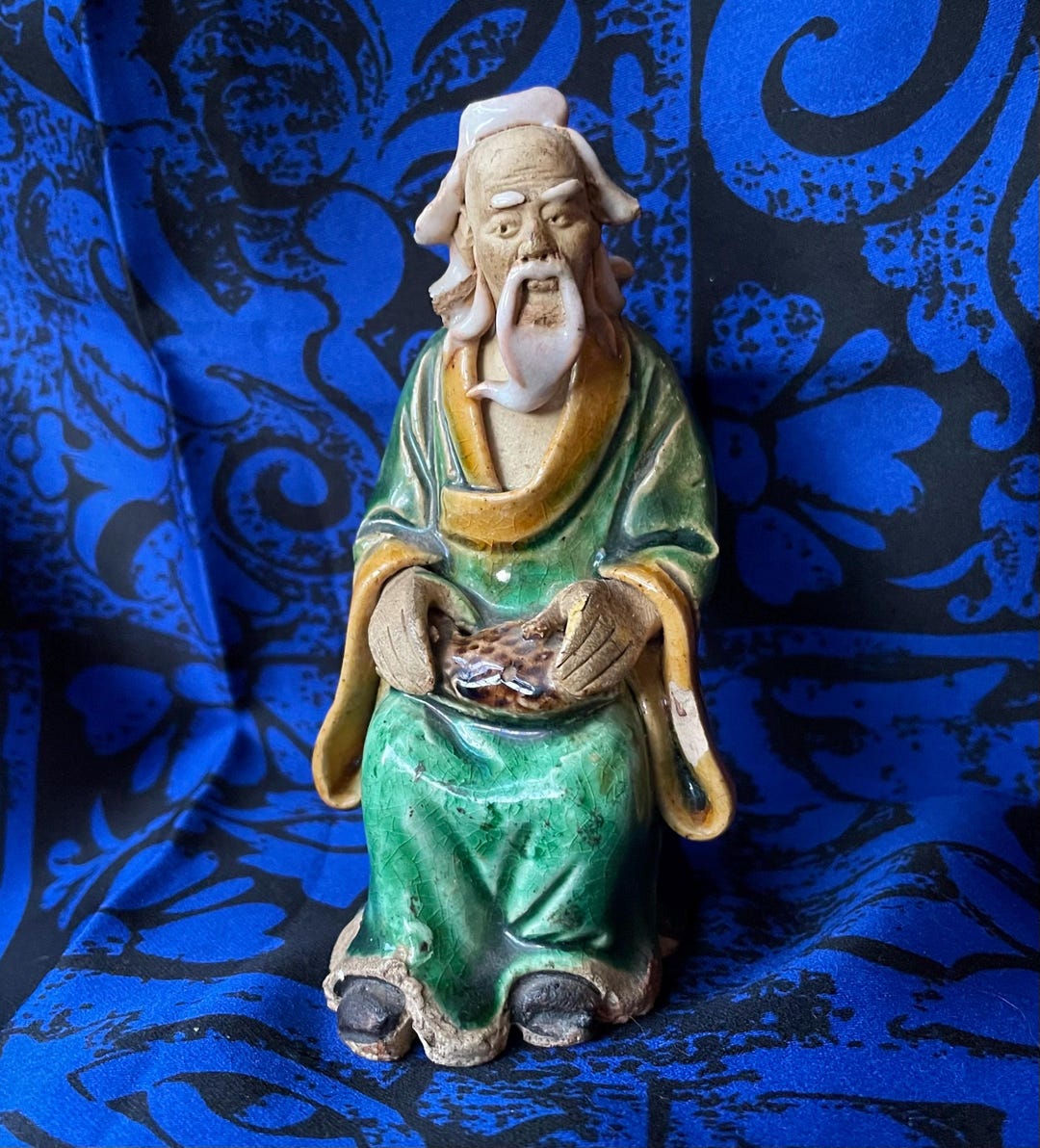 Chinese "mud Man" Figurine, Mudman, Clay, Elderly Bearded Man Sitting ...