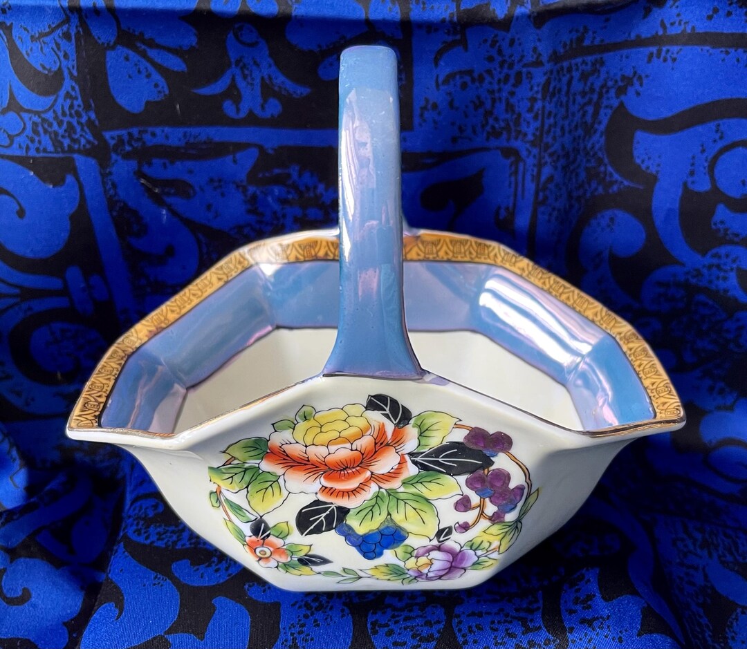 Antique Art Deco Porcelain Octagonal Basket, Lusterware, Noritake ...