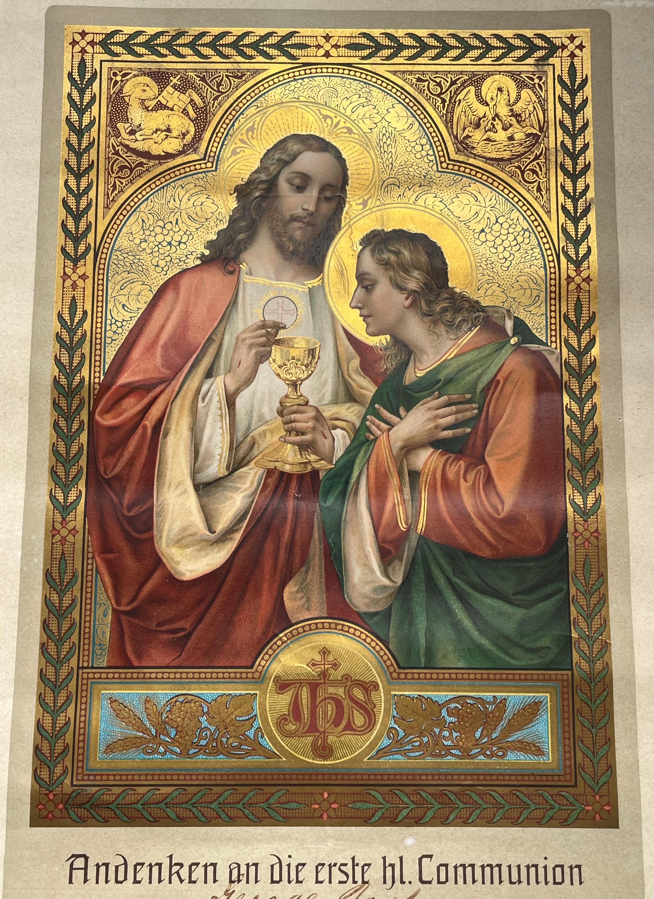 Antique First Communion Certificate, 1911, Roman Catholic, Illuminated ...