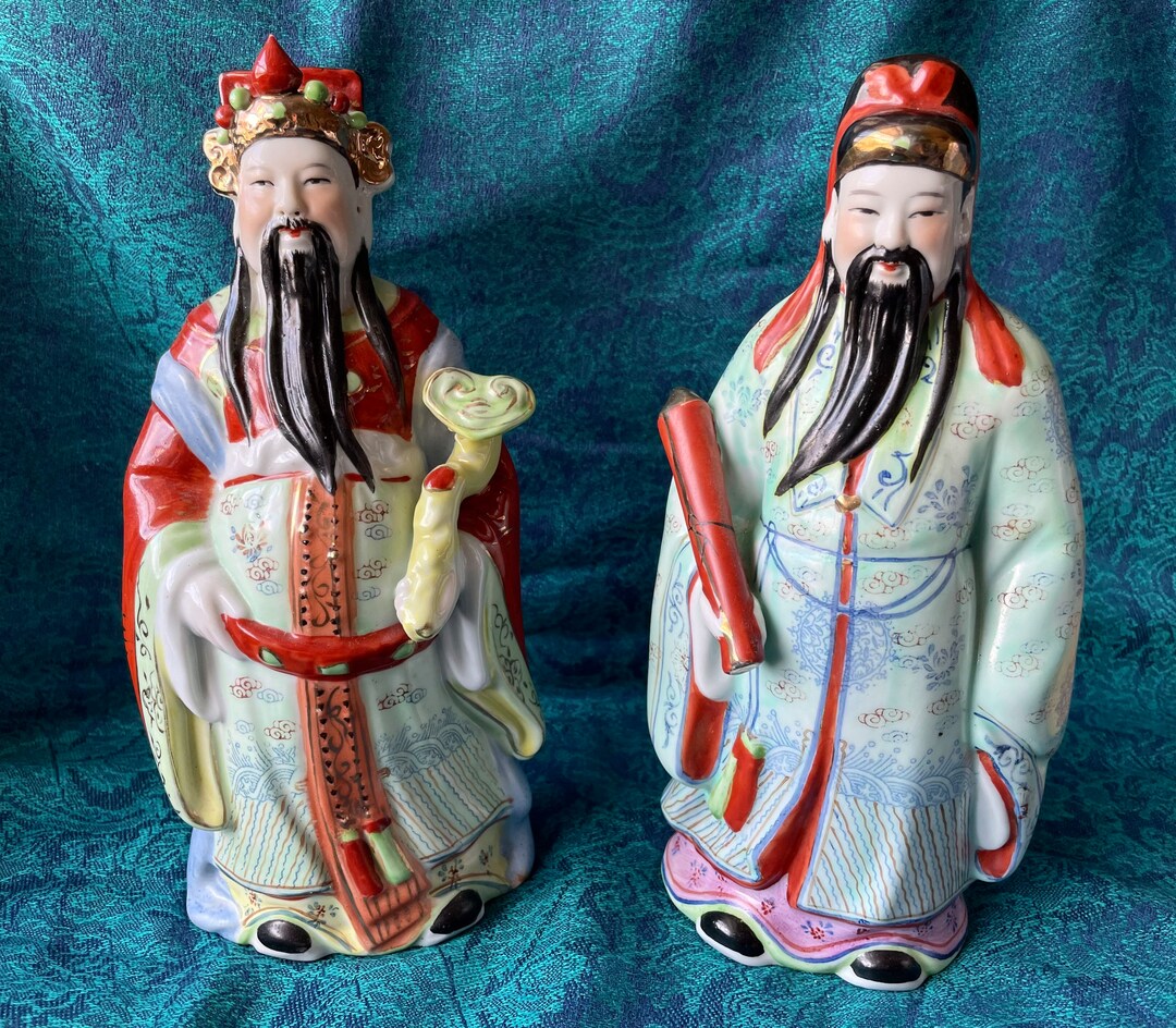 Vintage Pair of Chinese Deity Figures Sanxing Scholars Wise - Etsy