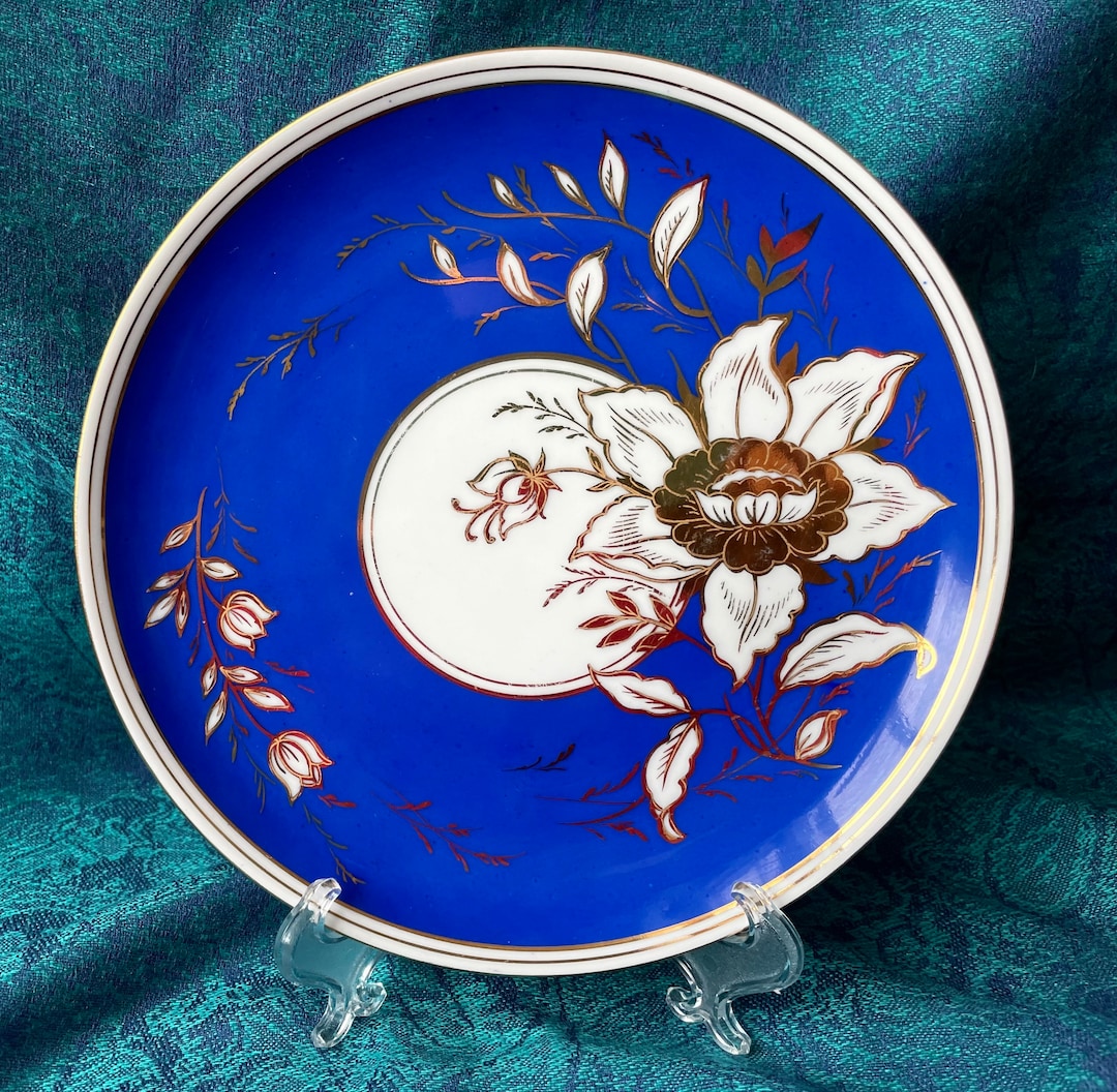 Lovely Beyer & Bock Plate in Electric Blue and White With Gold Flowers ...