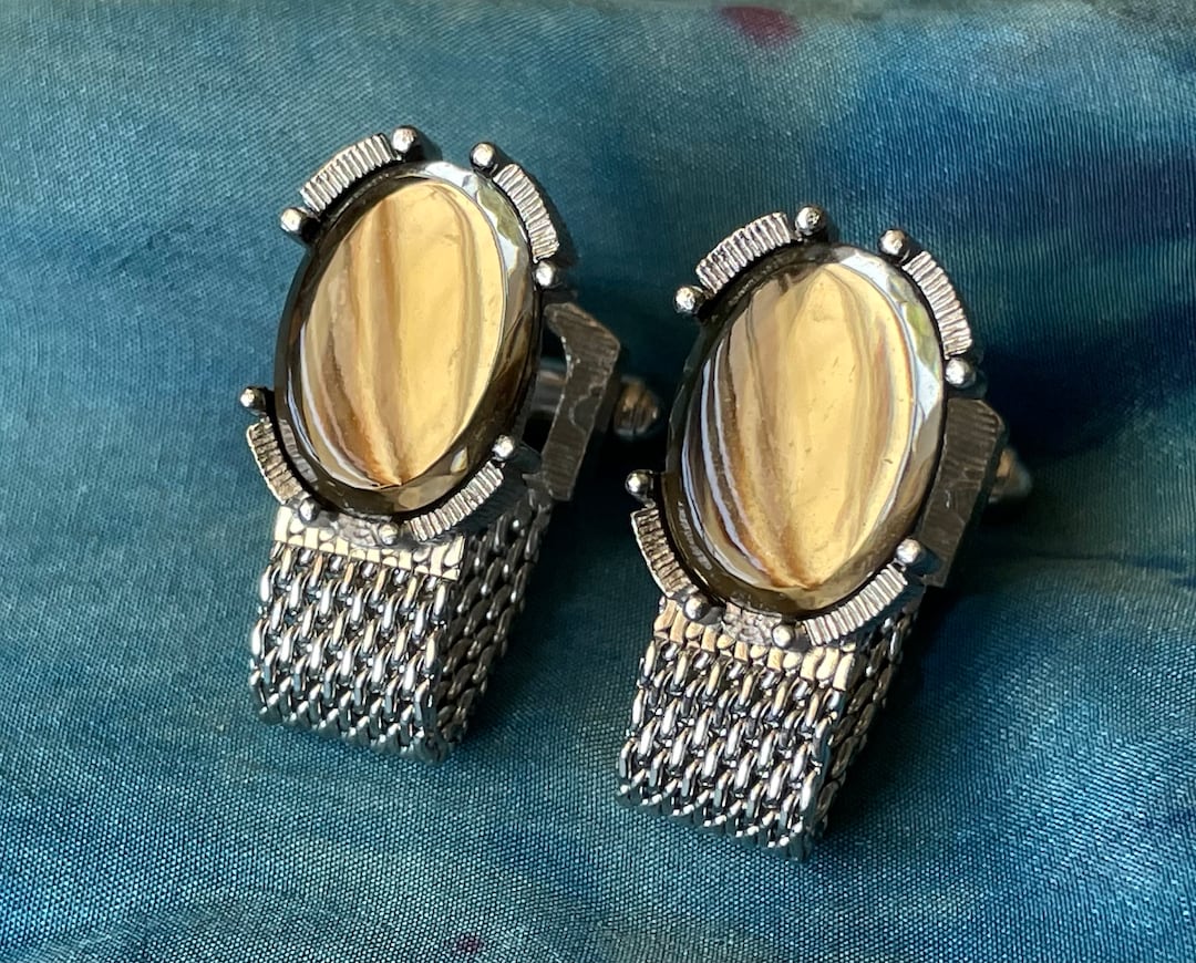Striking Vintage Swank Wraparound Silvertone Cufflinks With Reflective ...
