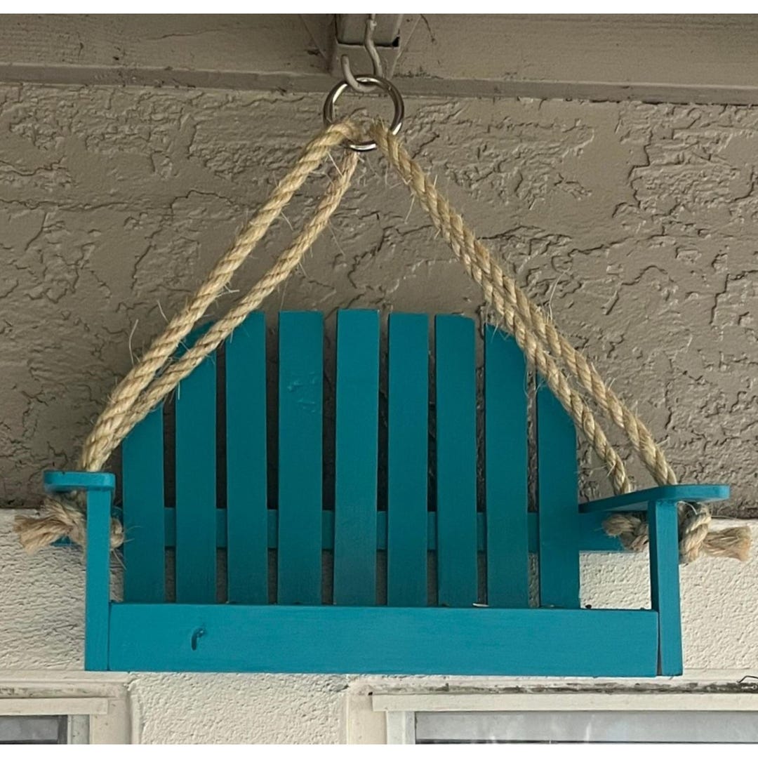 Wooden Hanging Turquoise Bird Feeder Bench Swing Seat Seed Garden ...