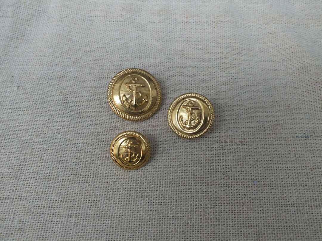 Buttons, Anchor, Navy Crest, Gold Colour Shank Back, Plastic, 22mm ...