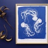 Swimming Bengal Tiger Illustration, Cyanotype Print, Simple Wall Art ...