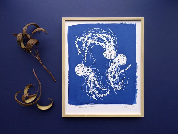 Jellyfish Original Cyanotype Blue Wall Art Ocean Print | Etsy