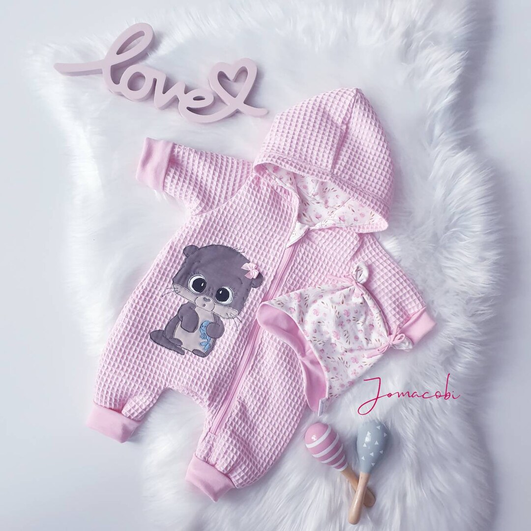 Set of Overalls With Cap Wagon Suit Otter Girl Embroidery - Etsy