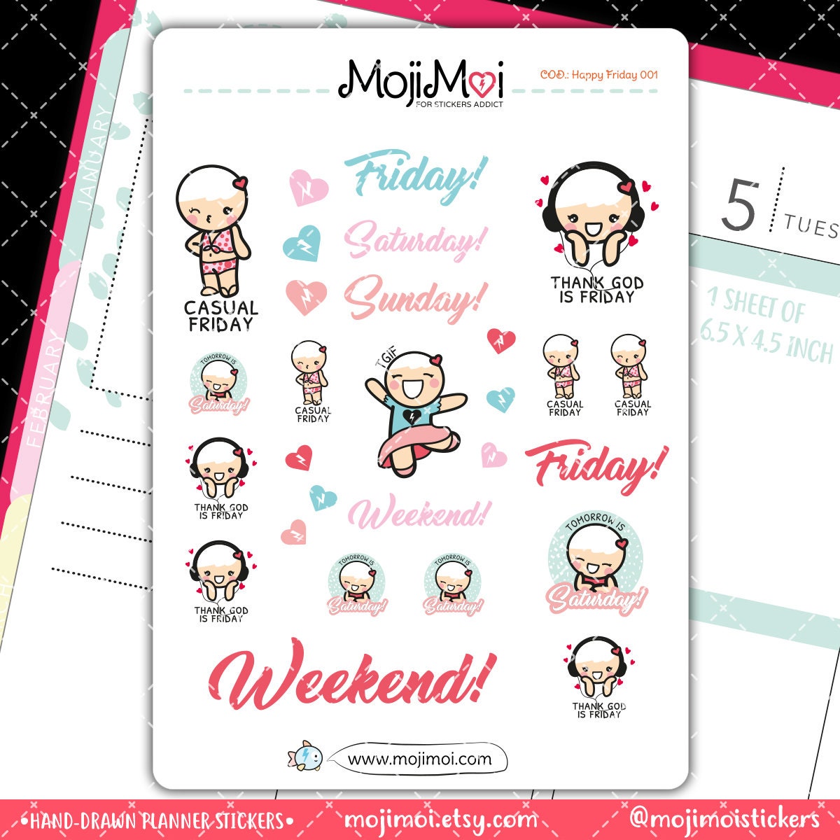 Happy Friday Stickers for Life Planner Kawaii Stickers - Etsy
